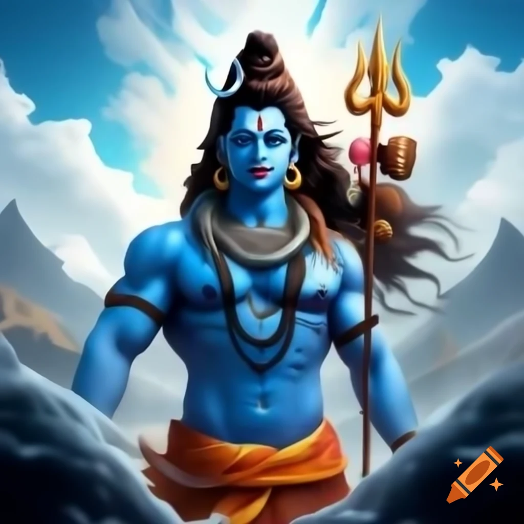 Digital illustration of Hindu deity Shiva standing with right-facing ...