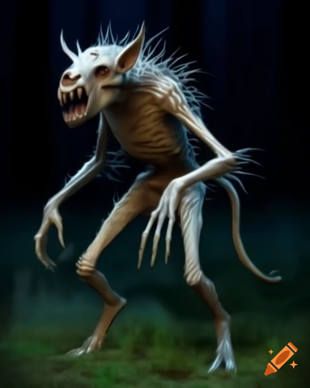 Undead creature with boar head in front of nightshined wood under full ...