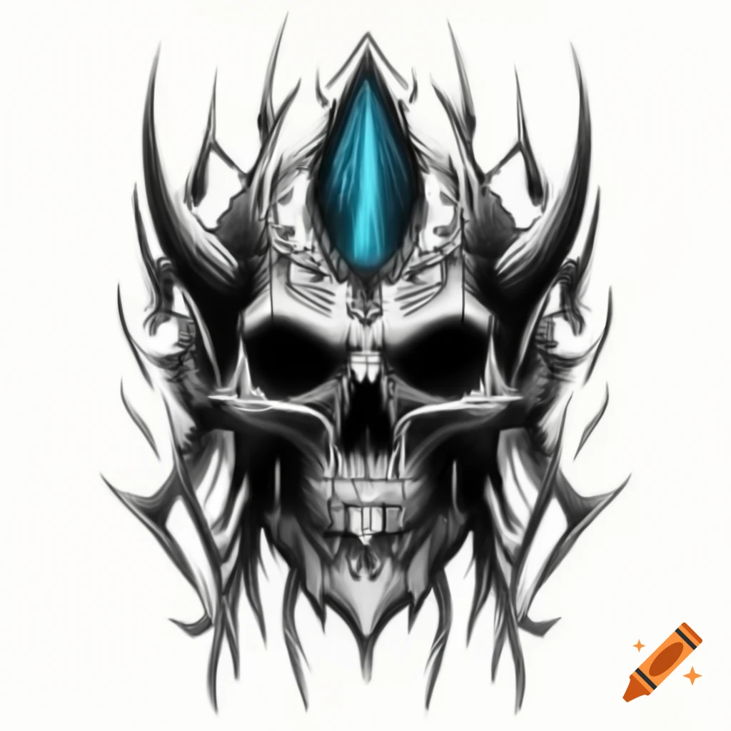 Dark fantasy stipple art of demon skull portrait with gem, inspired by ...