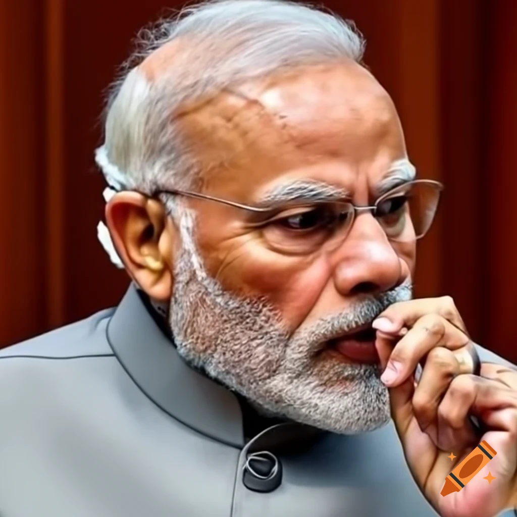 Tense expression of PM Modi on Craiyon