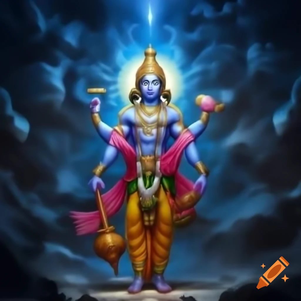 Animated depiction of Lord Vishnu with Sudarshan Chakra on Craiyon