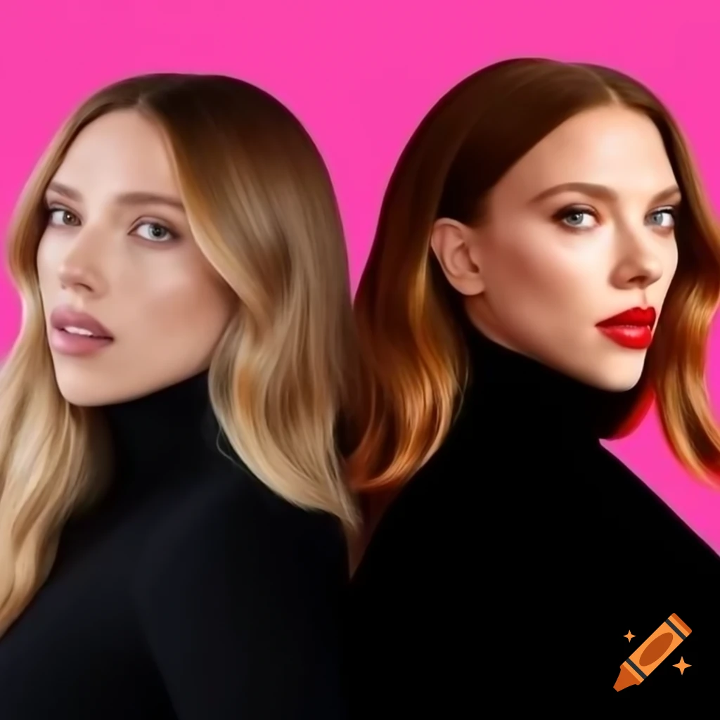 Scarlett Johansson in black turtleneck with long hair cascading, stylish and elegant on Craiyon