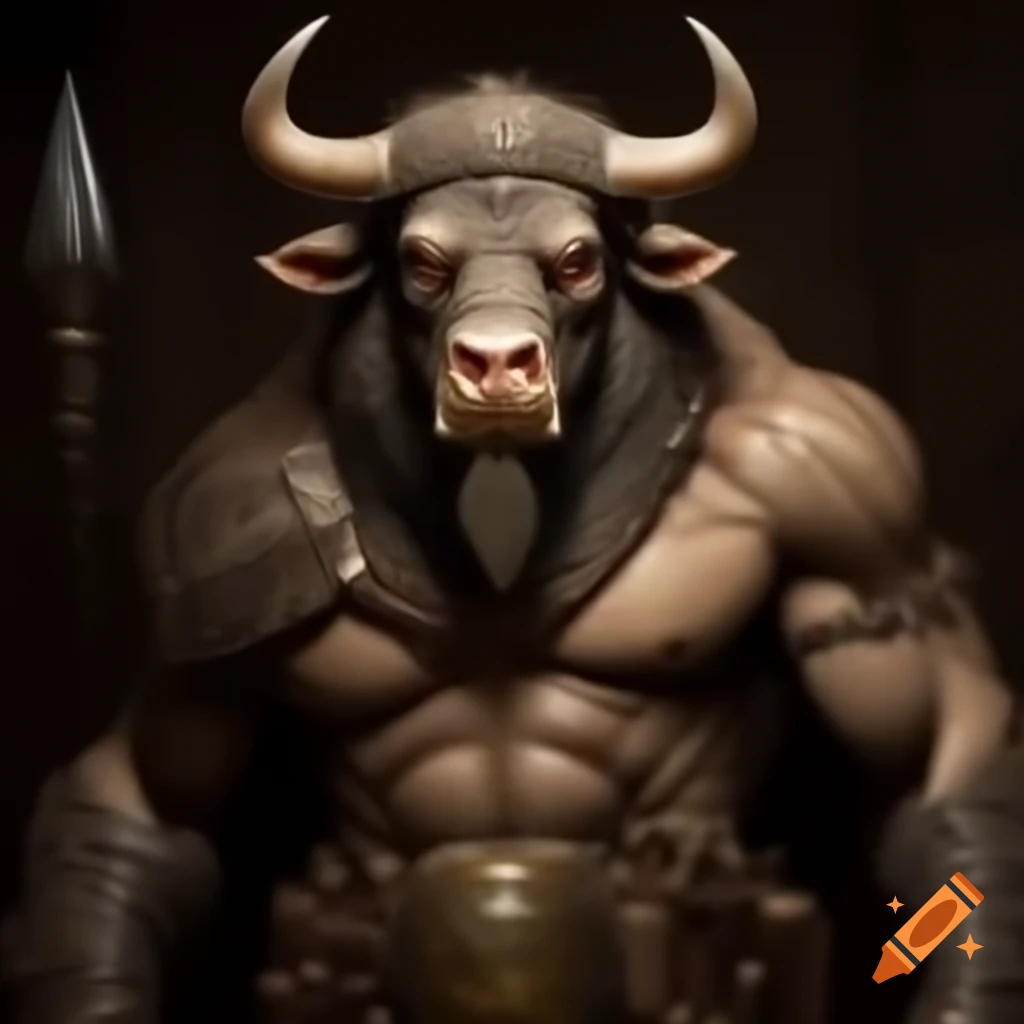 Minotaur, a mythological creature with a human body and bull's head on ...