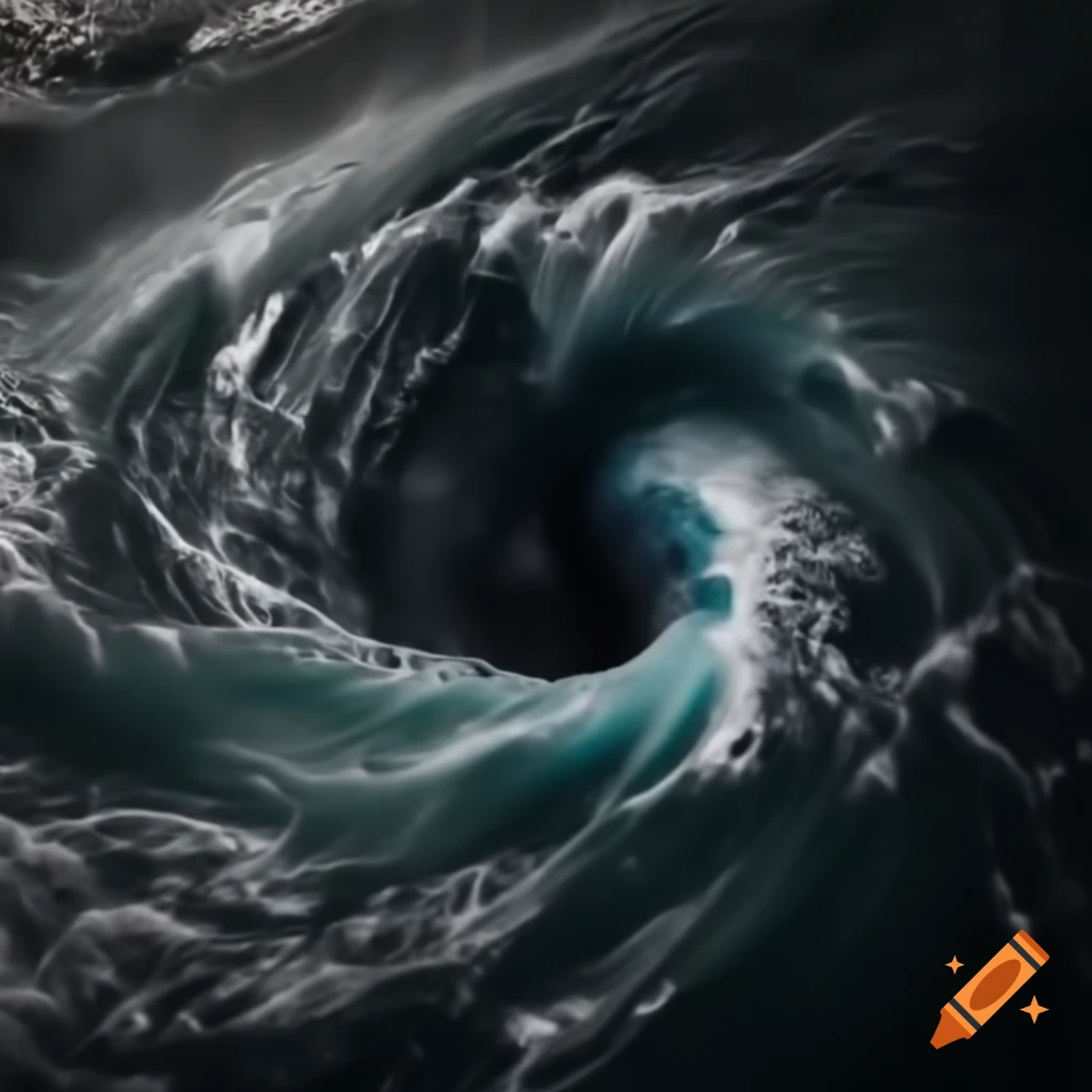 Whirlpool of black water during a storm on Craiyon
