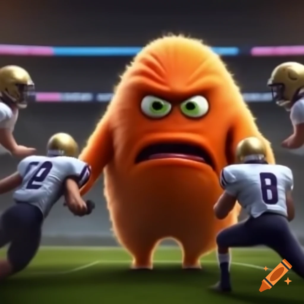 Whimsical orange yam coaching football team with unique strategies on ...