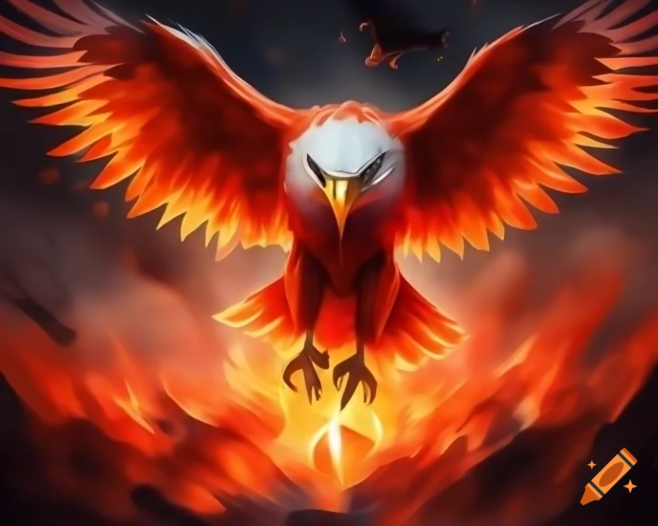 Fiery eagle made of flames launched as a magical projectile on Craiyon