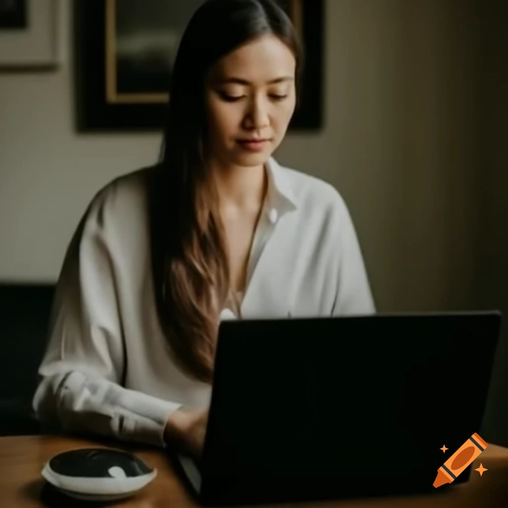 Woman focused on her laptop work on Craiyon