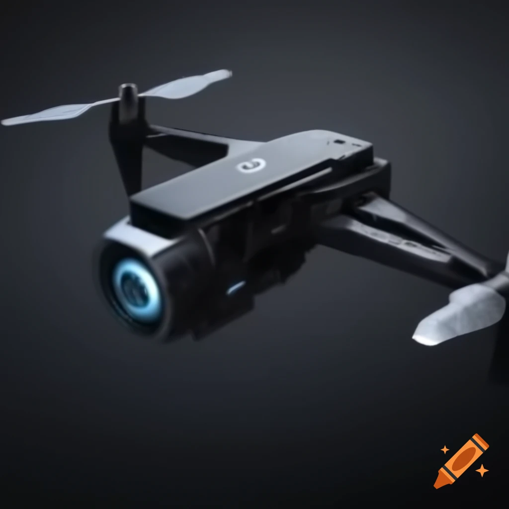 Futuristic camera drone gliding through the air with sci-fi combustion ...