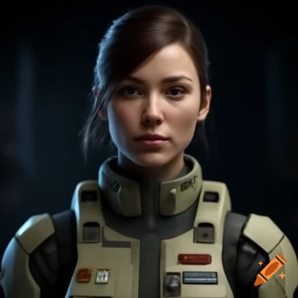 Portrait of female battletech pilot in cooling jacket on Craiyon