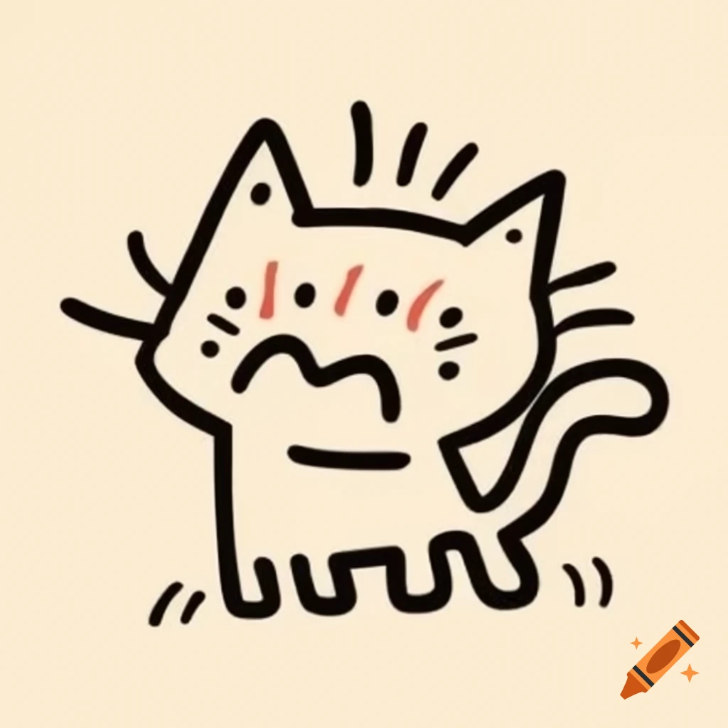 Minimalist cartoon illustration of Trauma cat inspired by Keith Haring ...