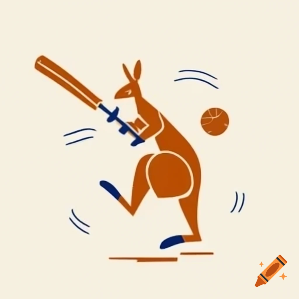 Stylized kangaroo swinging cricket bat in minimalist design on Craiyon