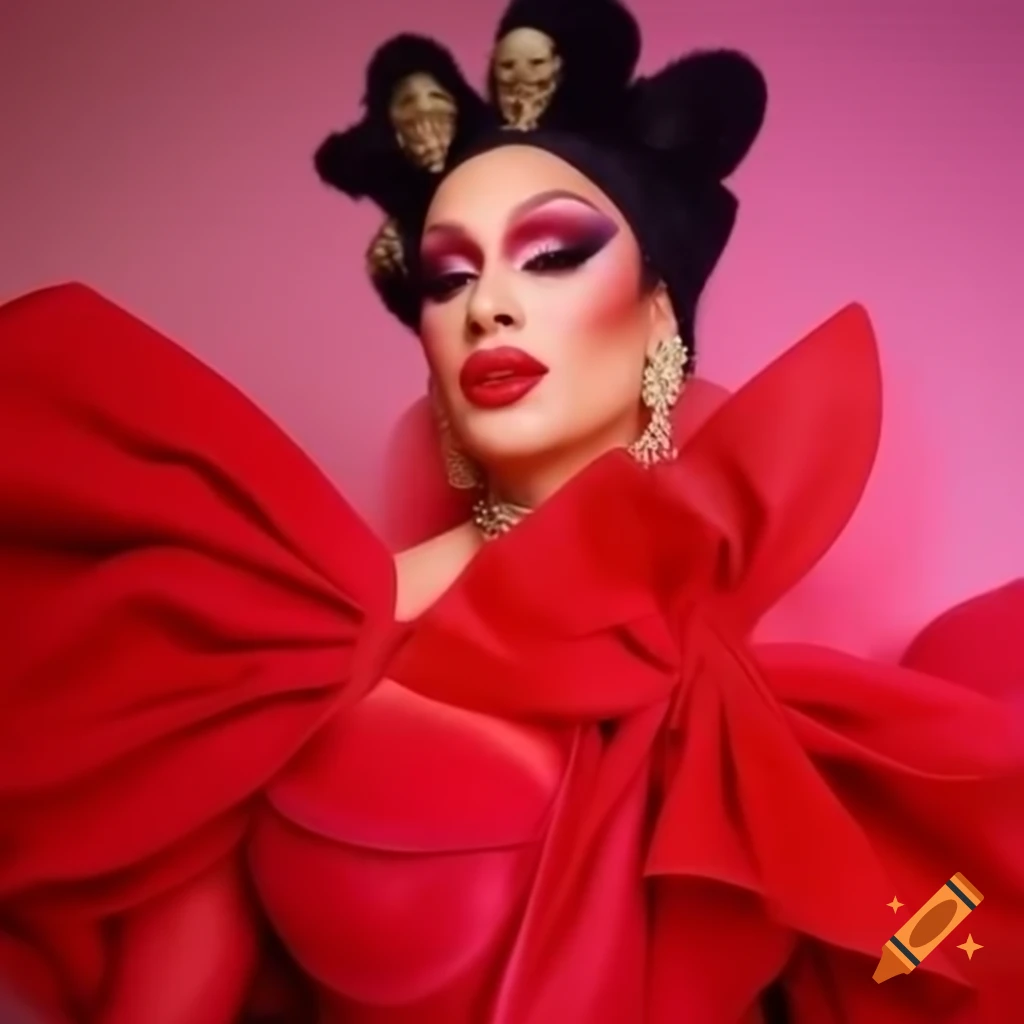 Glamorous pink promo look for a drag queen featuring red-pink dress ...