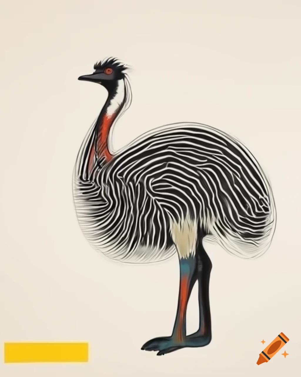 Stylized minimalist illustration of an emu with clean lines and bright ...