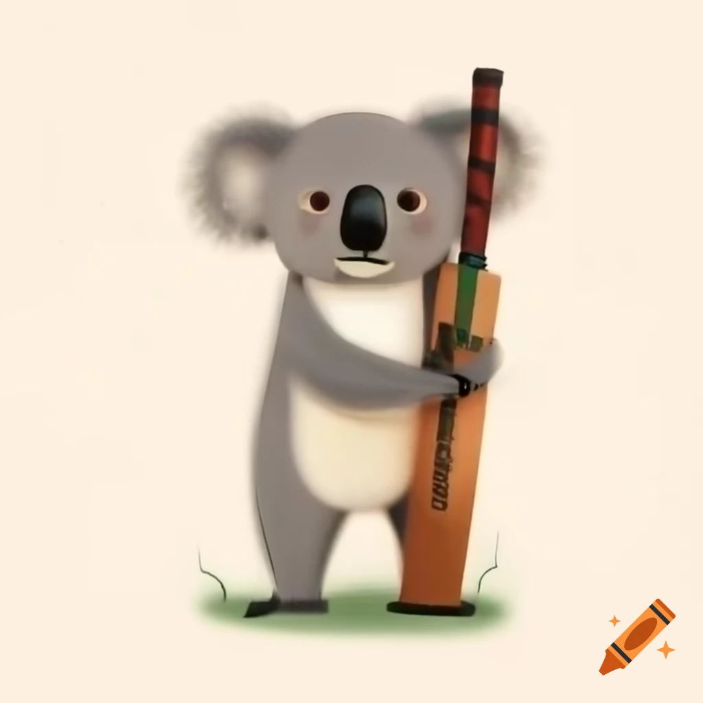 Cute koala holding cricket bat in upright pose, styled like a Jack card ...