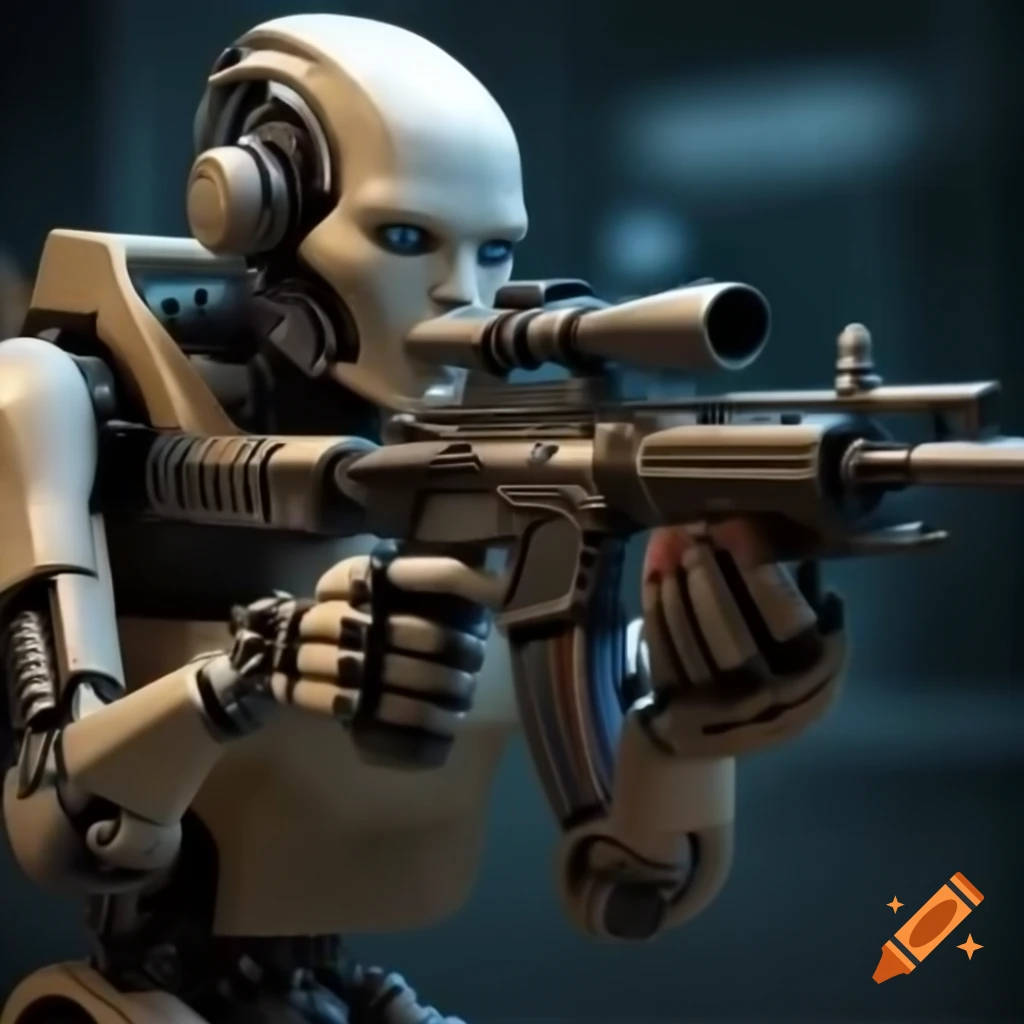 Robot equipped with sniper rifle on Craiyon