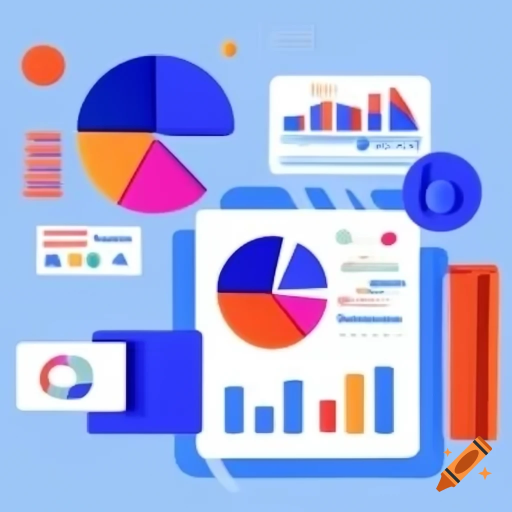 Abstract infographic elements featuring vibrant pie charts and bar graphs on Craiyon