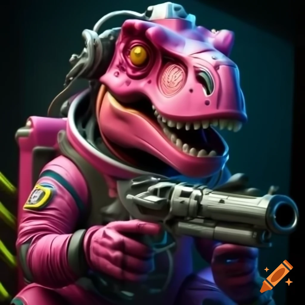 Realistic pink tyrannosaurus rex with oversized glasses holding a ...