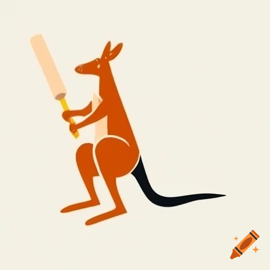 Stylized illustration of a kangaroo swinging a cricket bat in ...