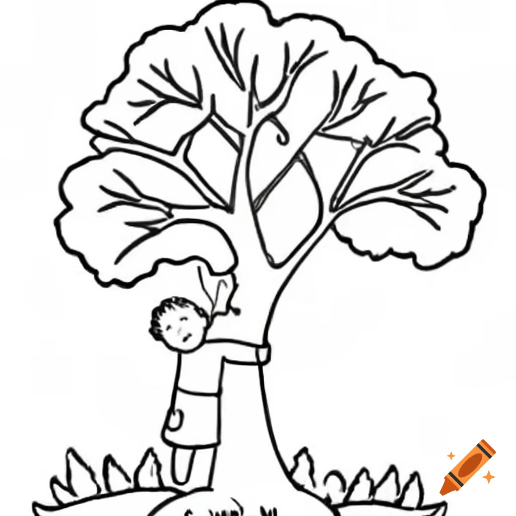 Boy looking at a maple tree for coloring on Craiyon