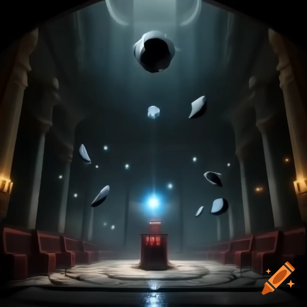Young man in red robes interacting with glowing orb in medieval chamber ...