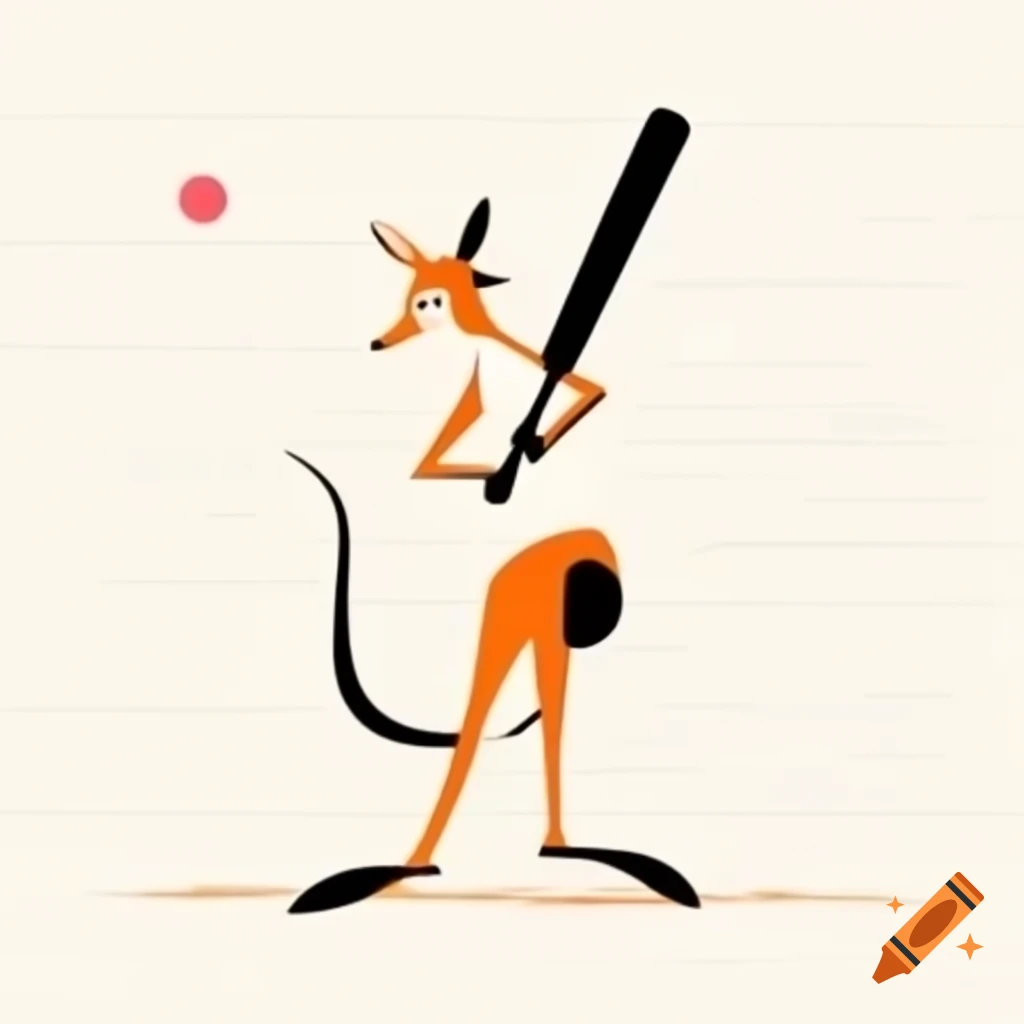 Stylized kangaroo swinging cricket bat in minimalist design on Craiyon