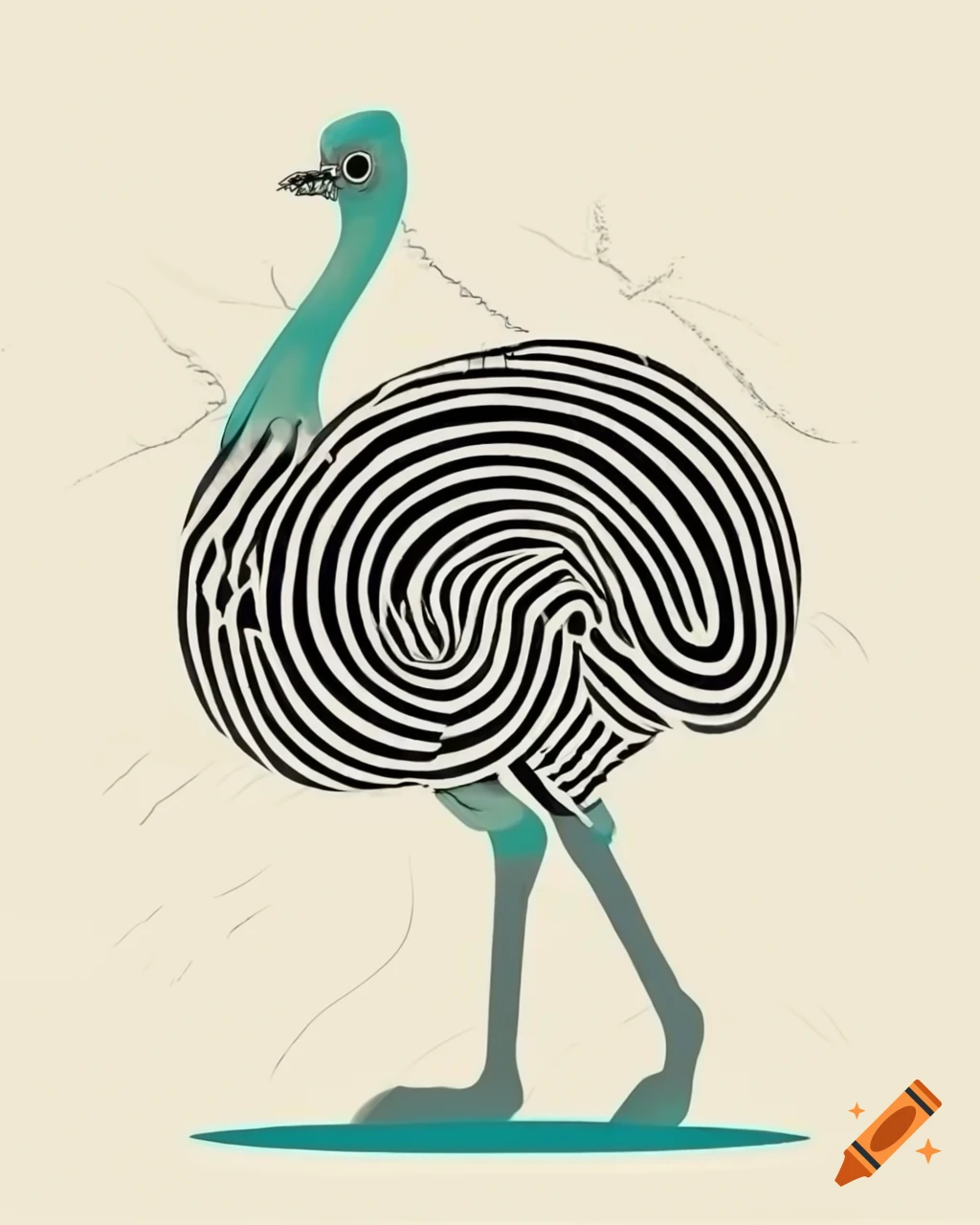 Stylized illustration of an emu in bold minimalist style on white ...