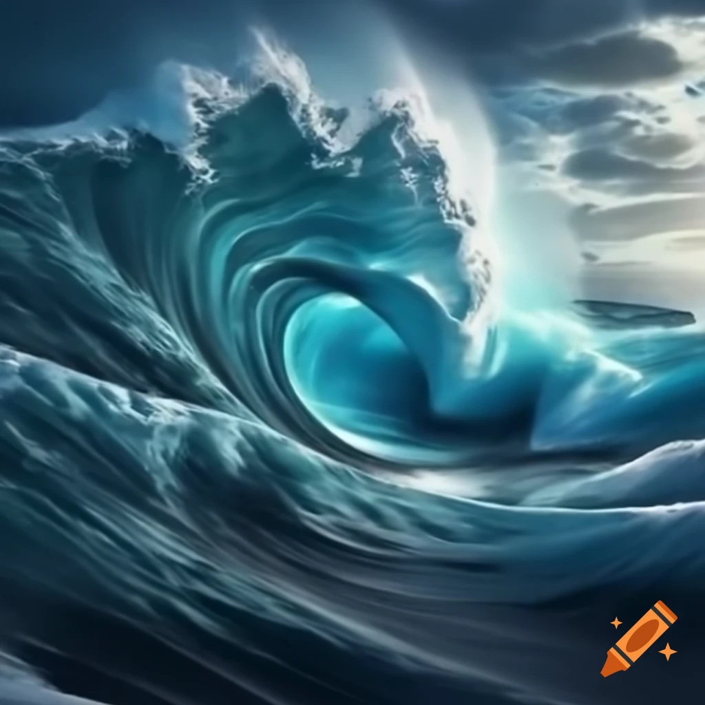 Majestic ocean wave cresting symbolizing balance on Craiyon