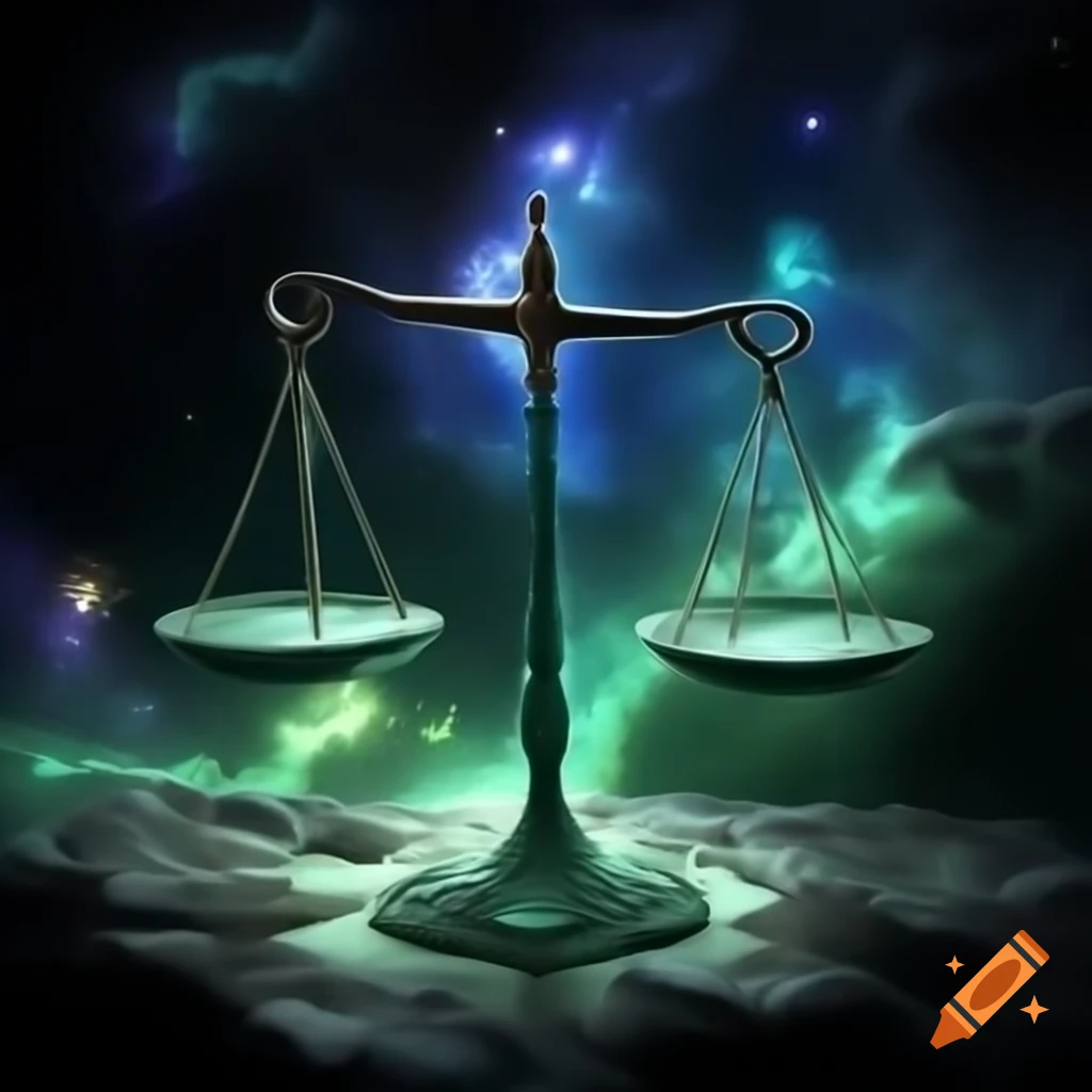 Ethereal cosmic green libra scales on Craiyon