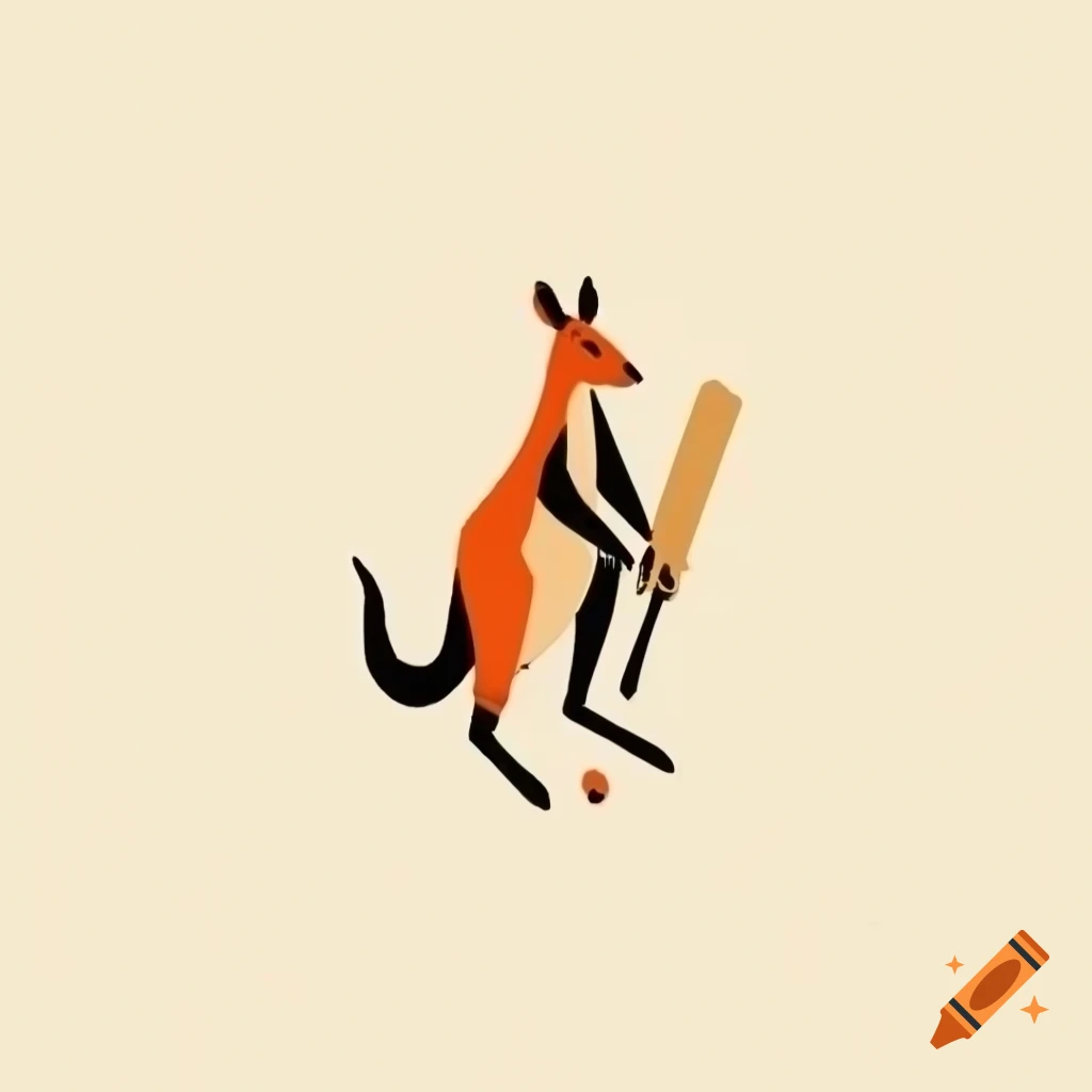 Stylized illustration of a kangaroo holding a cricket bat in bold ...