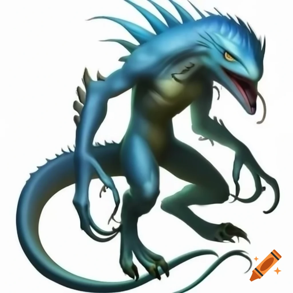 Bipedal lizard-like creature with blue scales and large claws on Craiyon