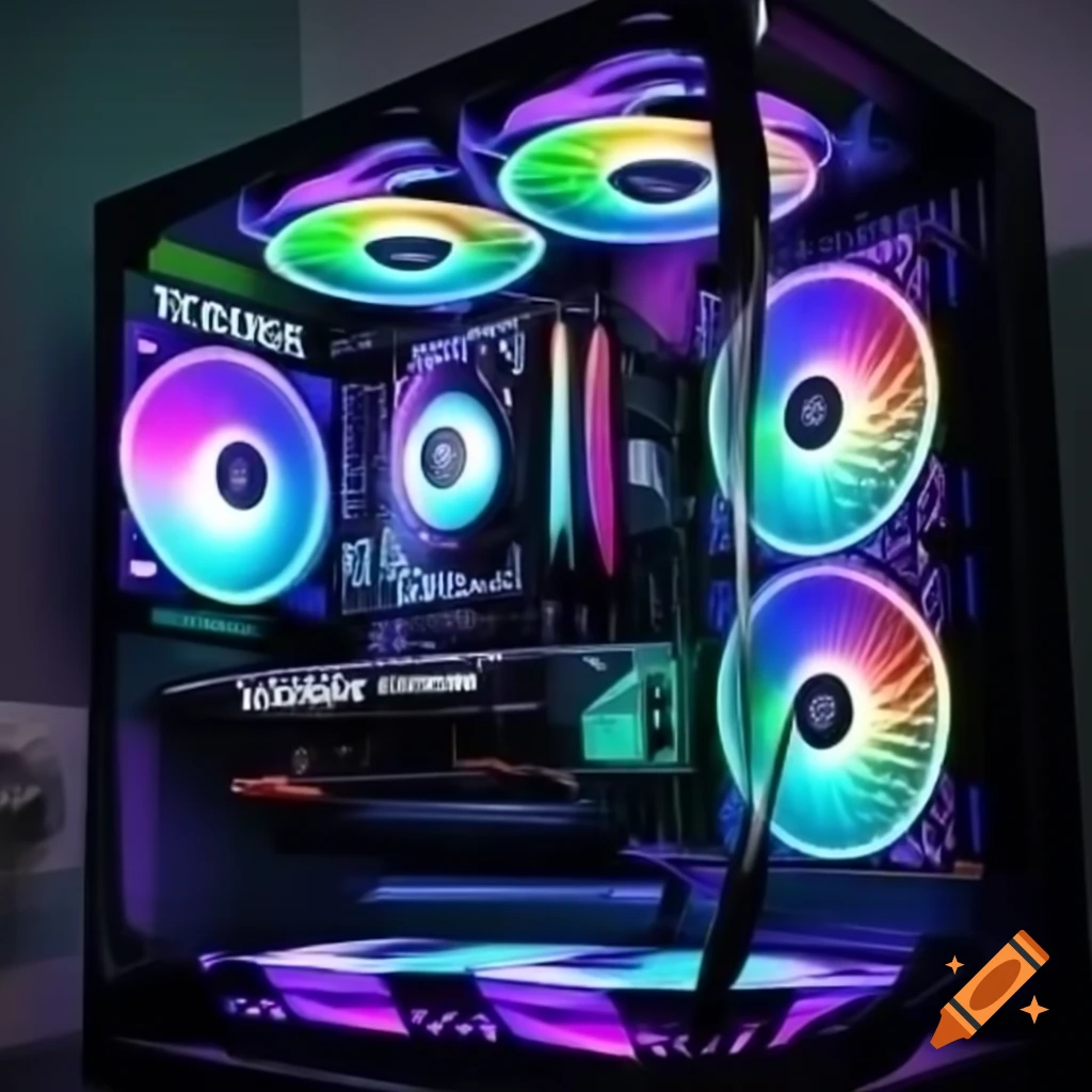 Watercooled PC with RGB fans and modern GPU on Craiyon