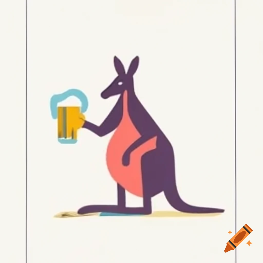 Stylized minimalist illustration of kangaroo holding beer on Craiyon