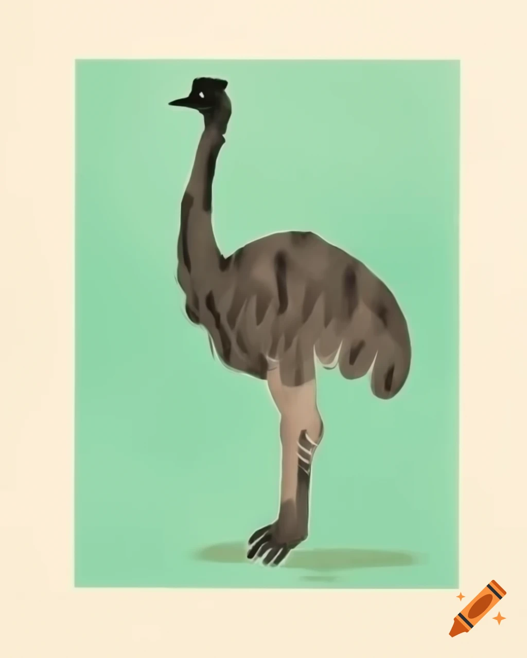 Stylized minimalist illustration of an emu with clean lines and bright ...