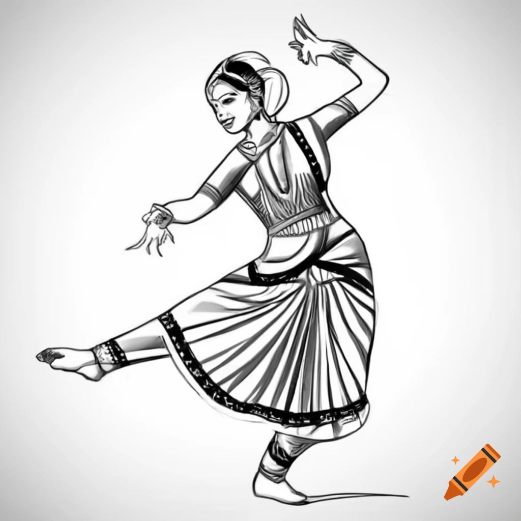 Sketch of Manipuri classical dance form from India on Craiyon