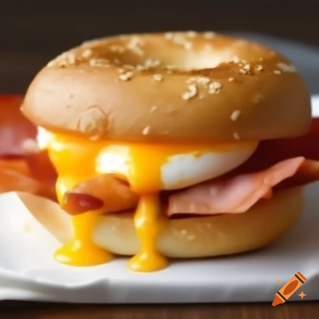 Delicious bacon egg and cheese on bagel on Craiyon