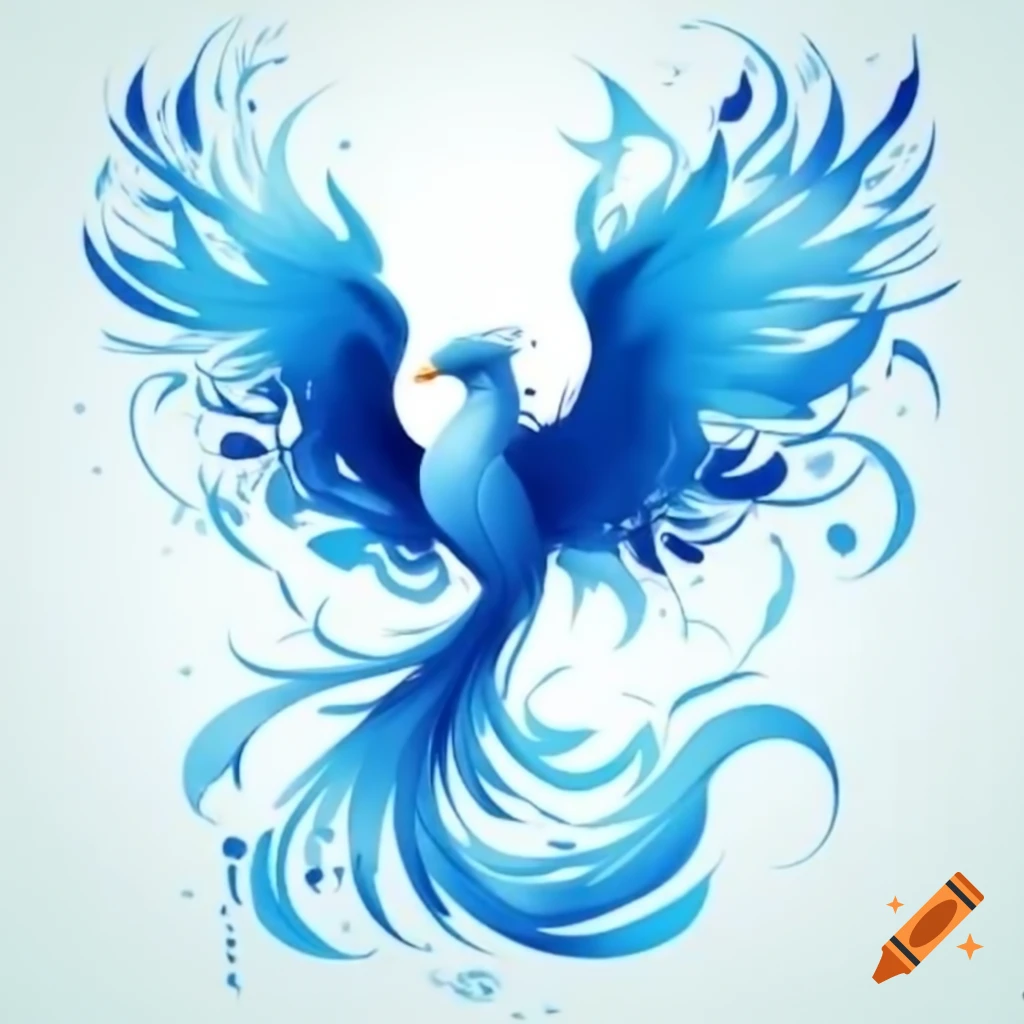 Blue phoenix rising from ashes on Craiyon