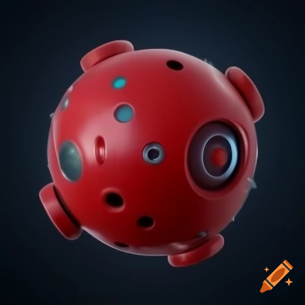Red futuristic ball with air pressure holes and dotted lines on Craiyon