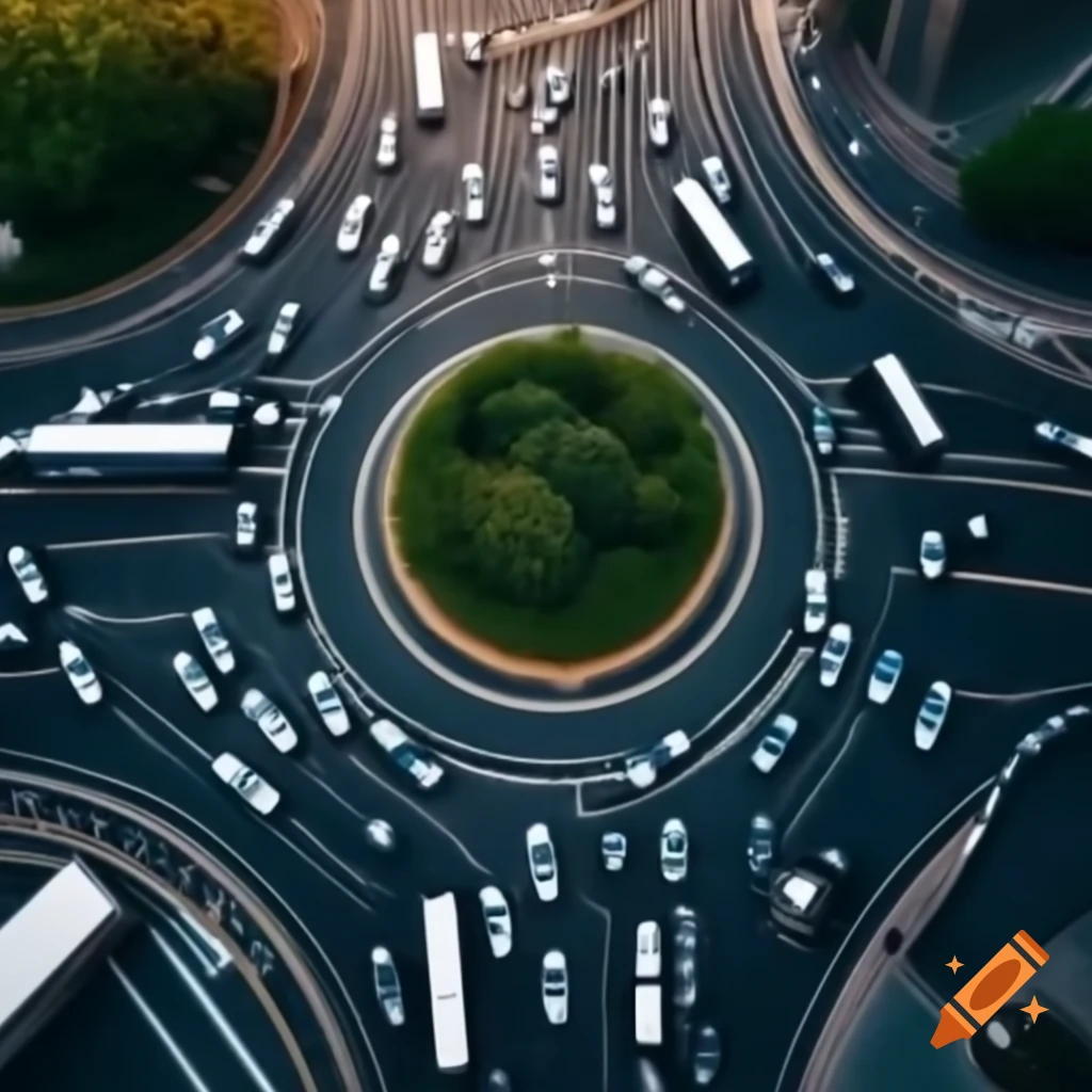 Busy roundabout with traffic and pedestrians on Craiyon
