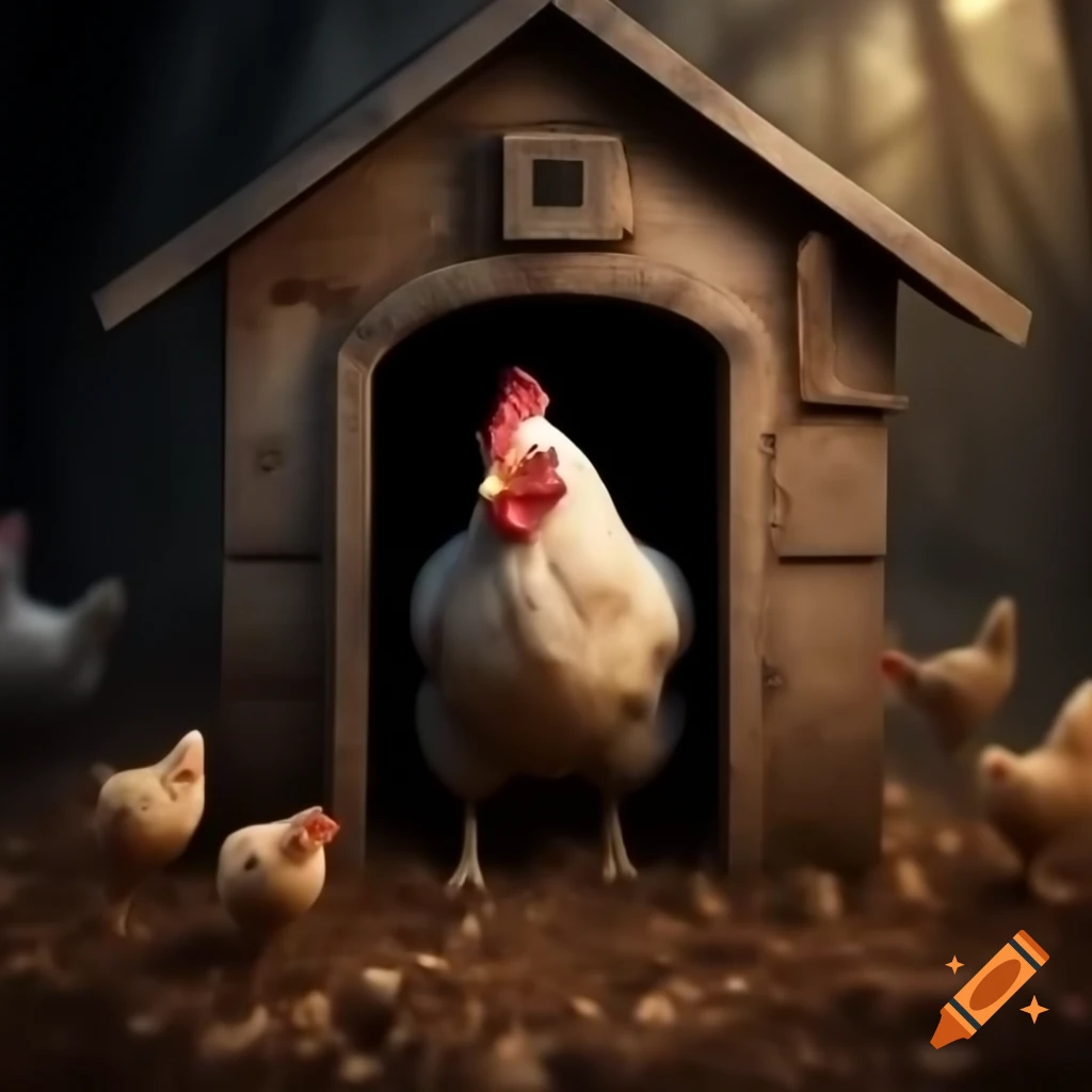 Creepy chicken coop with eerie atmosphere on Craiyon