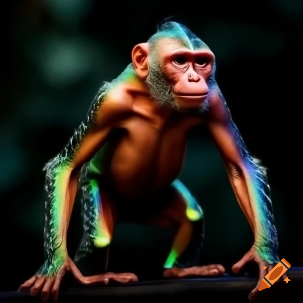 Fictional giant primate-like creatures with iridescent scales on Craiyon