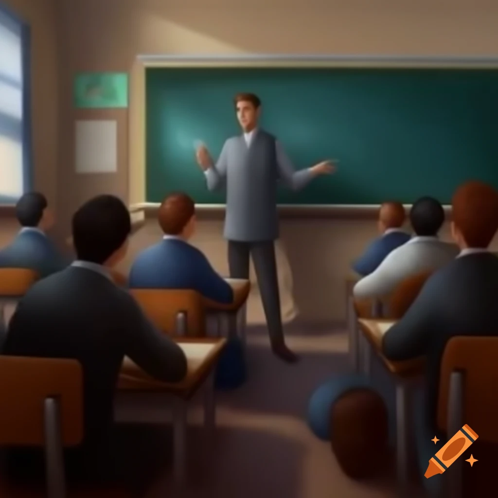 Teacher instructing a group of men in a classroom setting on Craiyon