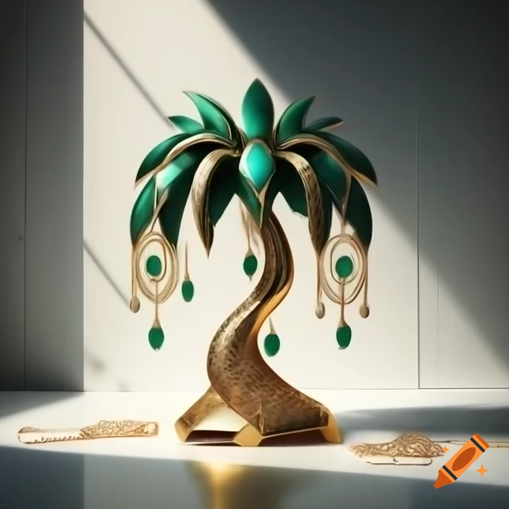 Abstract jewelry design inspired by Arabian palm tree, detailed and ...
