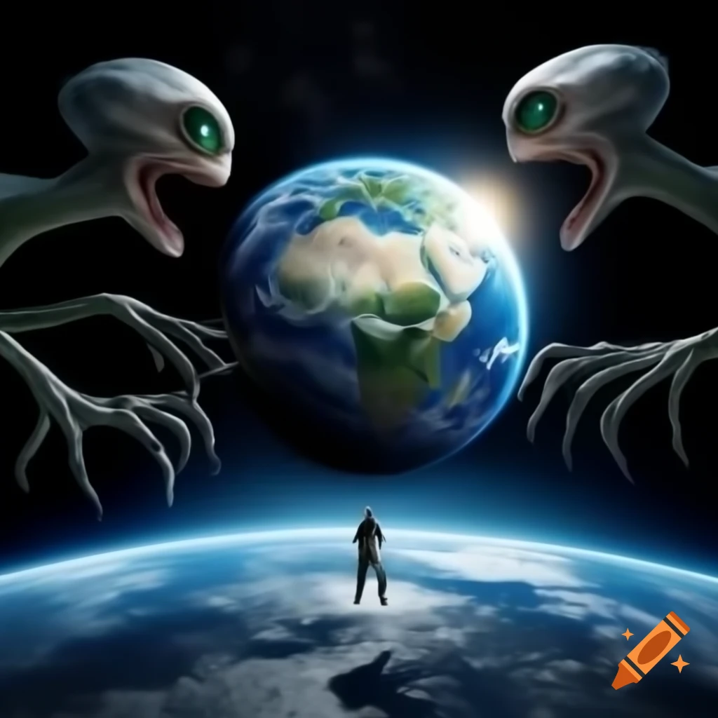 Earth under attack by aliens, conveying a sense of concern on Craiyon