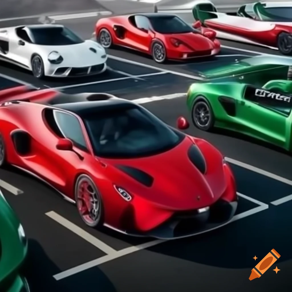 Anatomically correct housefly with cars in red and green parked in a ...