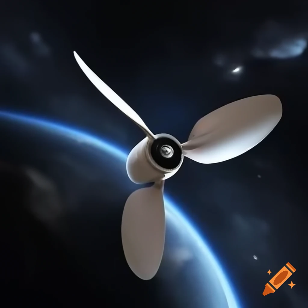 Three-bladed propeller floating in space on Craiyon