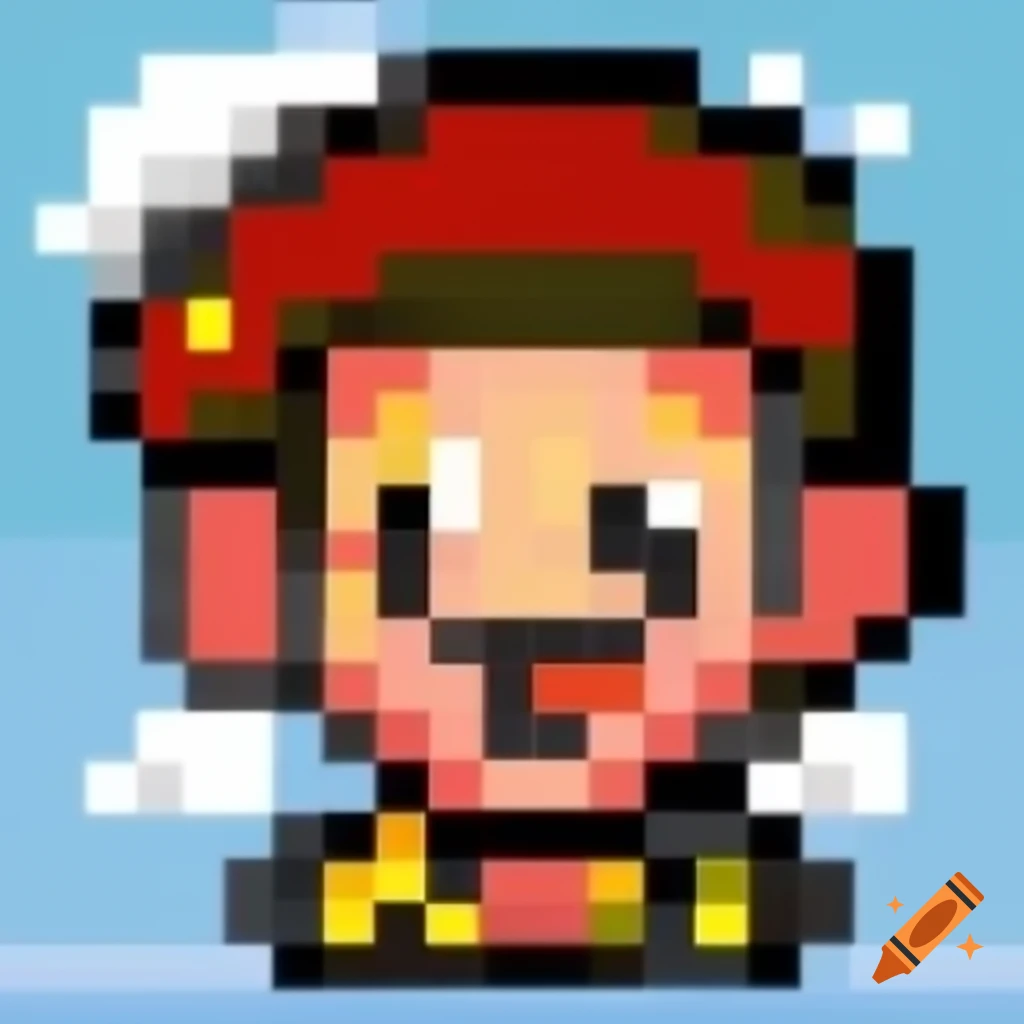 Pixel art of a young hero's upper body in 64-bit style on Craiyon