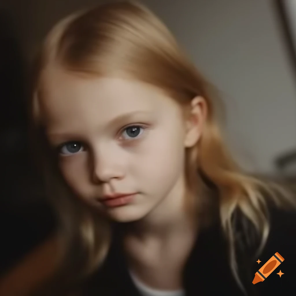Close-up of Finnish girl with blonde hair in a room setting on Craiyon