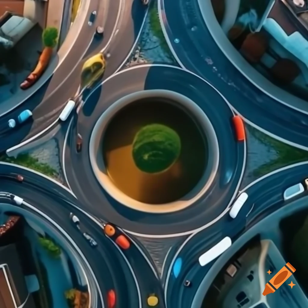 Busy roundabout with traffic and pedestrians on Craiyon