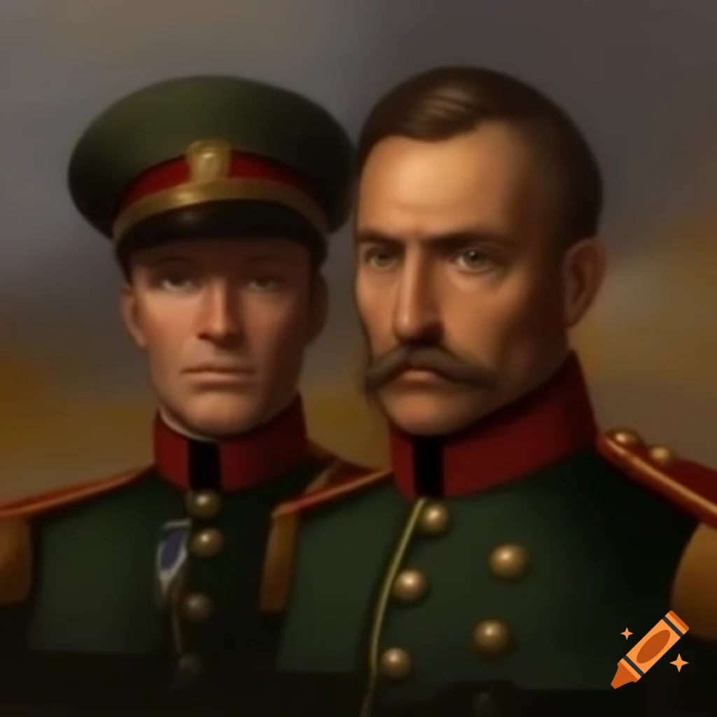 Portrait painting of two elegantly dressed army generals on Craiyon