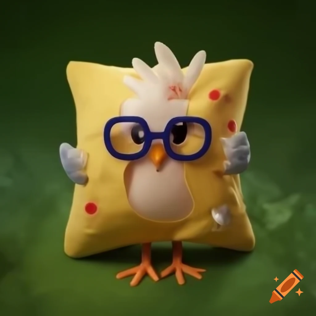 Cheeky chicken meditating on grain pillow in modern graphic art style ...